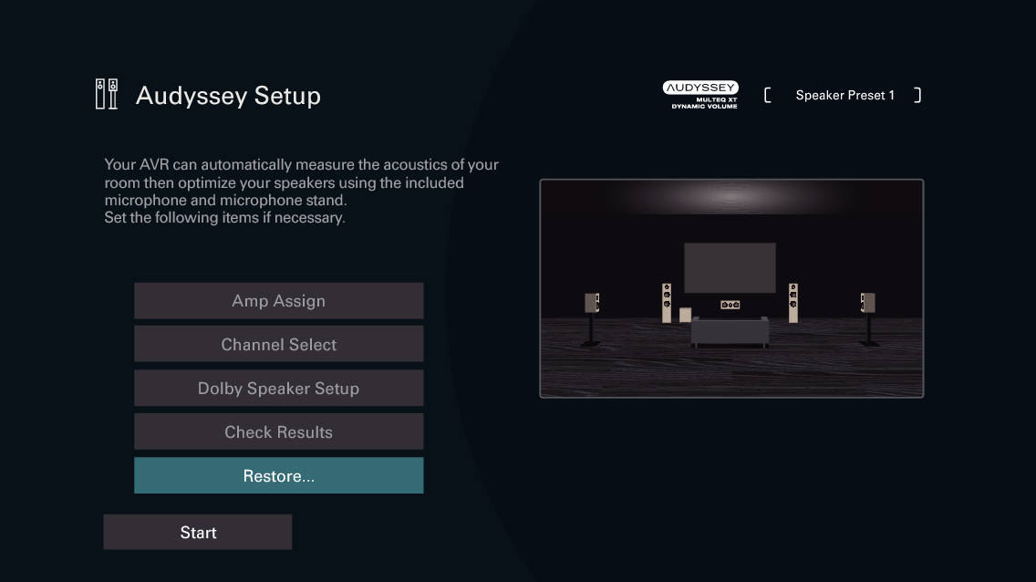 Retrieving Audyssey® Setup settings CINEMA 60