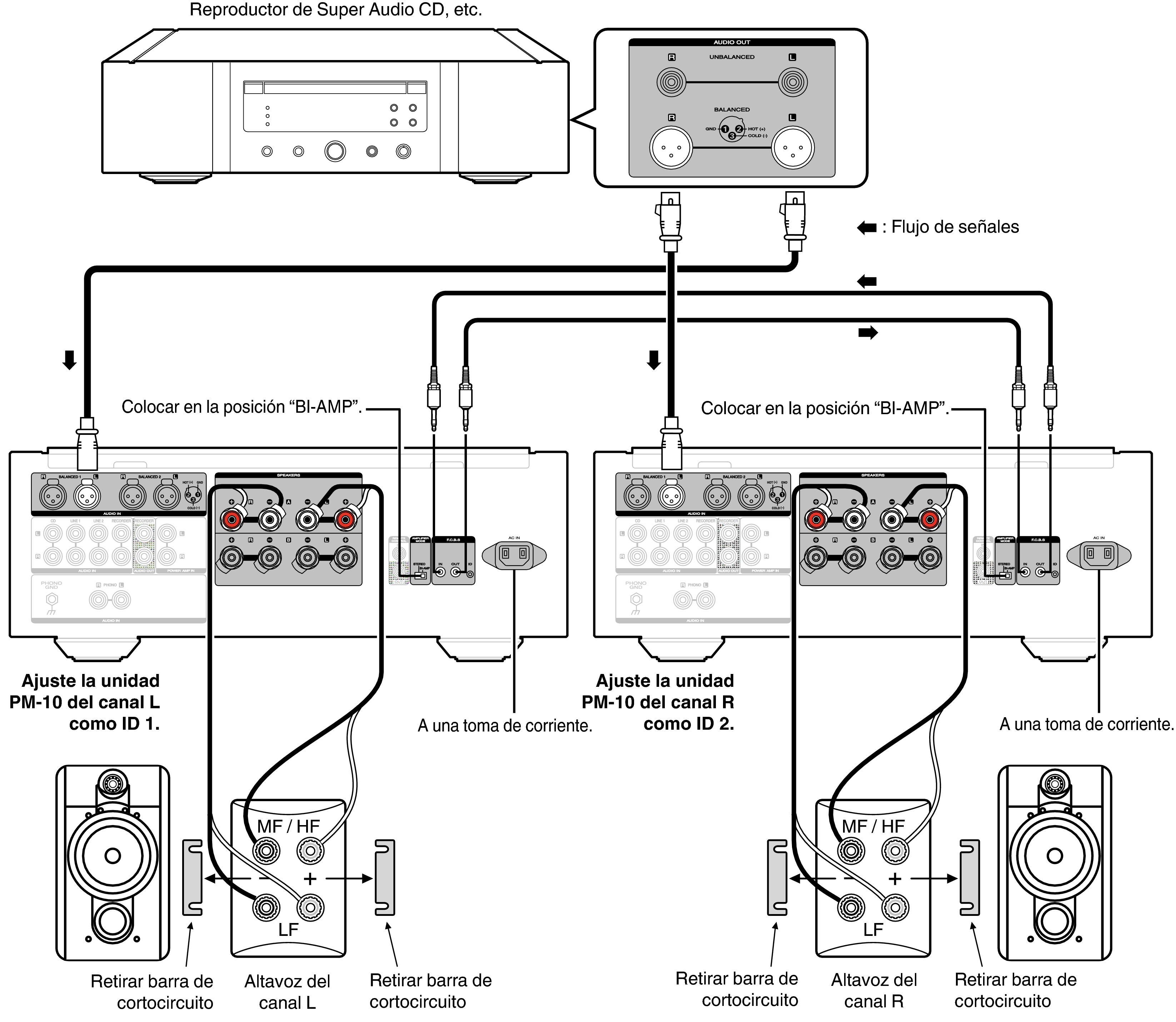 Conexión de amplificación doble completa en estéreo PM-10